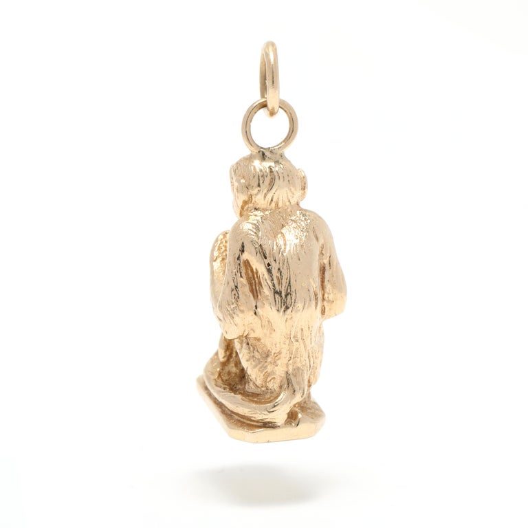 Solid Gold Monkey Charm, 14k Yellow Gold, Heavy Gold For Sale at 1stDibs