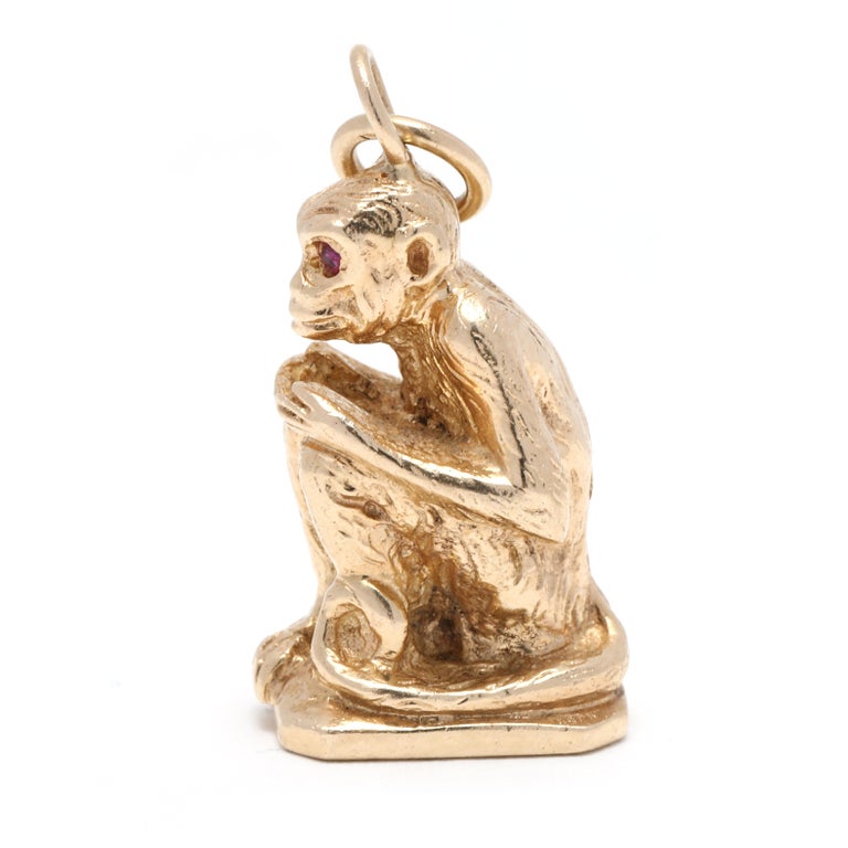 Solid Gold Monkey Charm, 14k Yellow Gold, Heavy Gold For Sale at 1stDibs