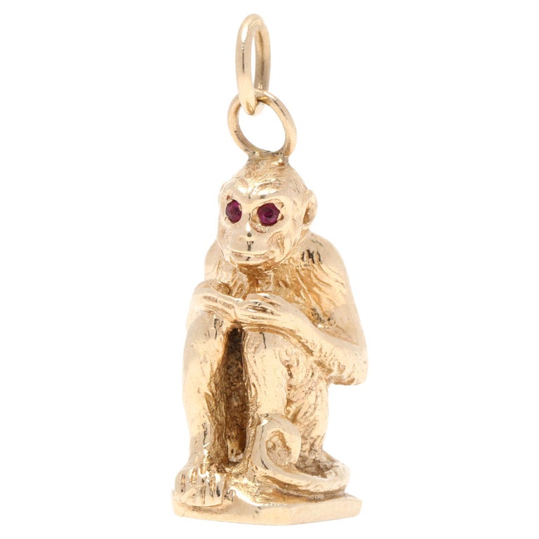 Solid Gold Monkey Charm, 14k Yellow Gold, Heavy Gold For Sale at 1stDibs