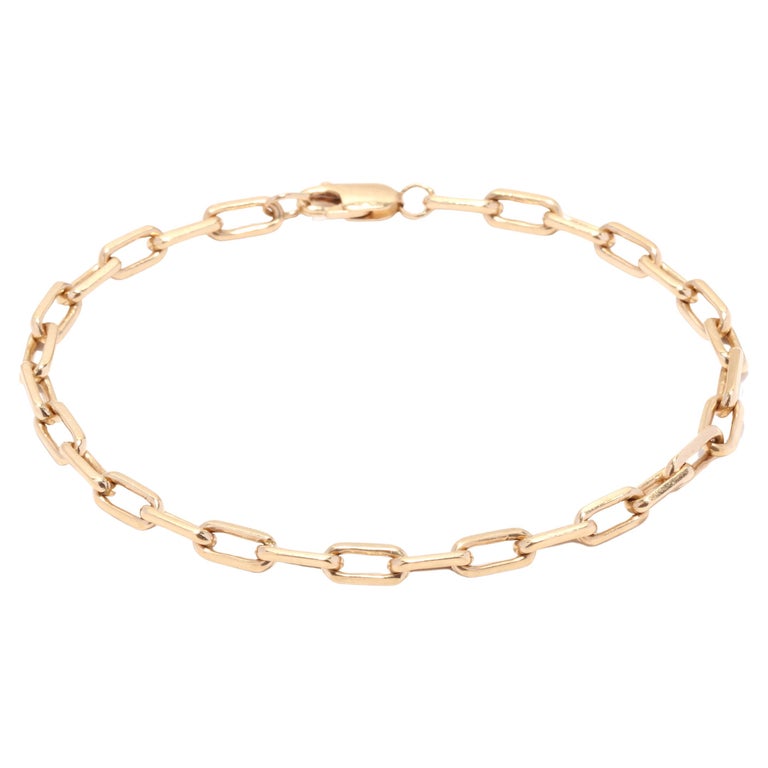 Solid Gold Paperclip Chain Bracelet, 14KT Yellow Gold For Sale at 1stDibs