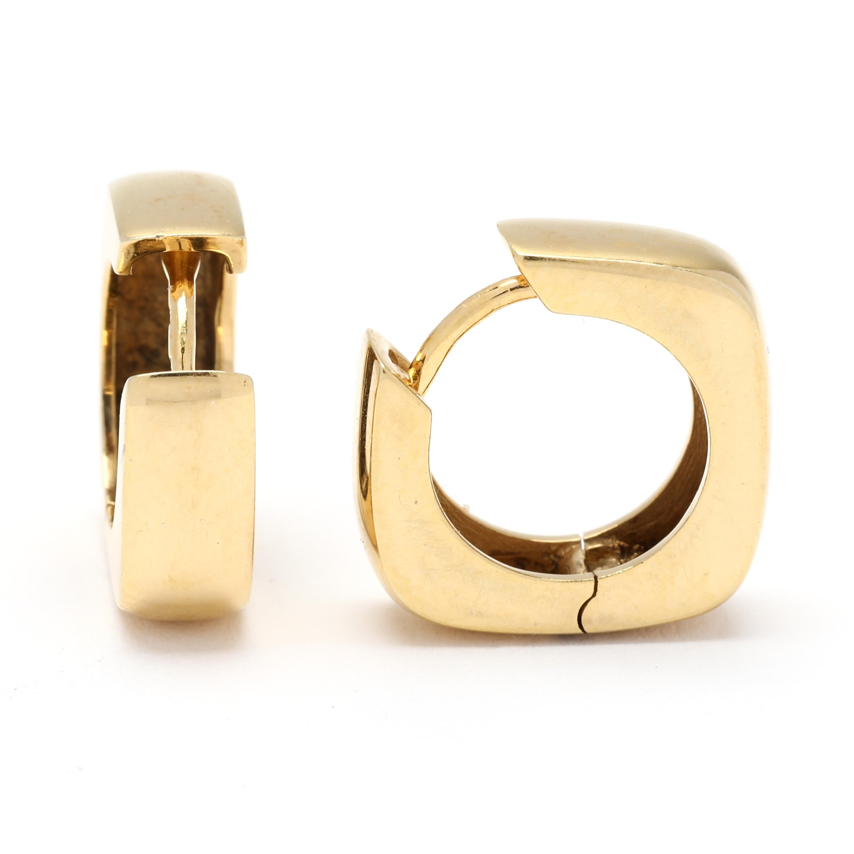 Solid Gold Square Huggie Hoop Earrings, 14K Yellow Gold, Length 5/8 ...