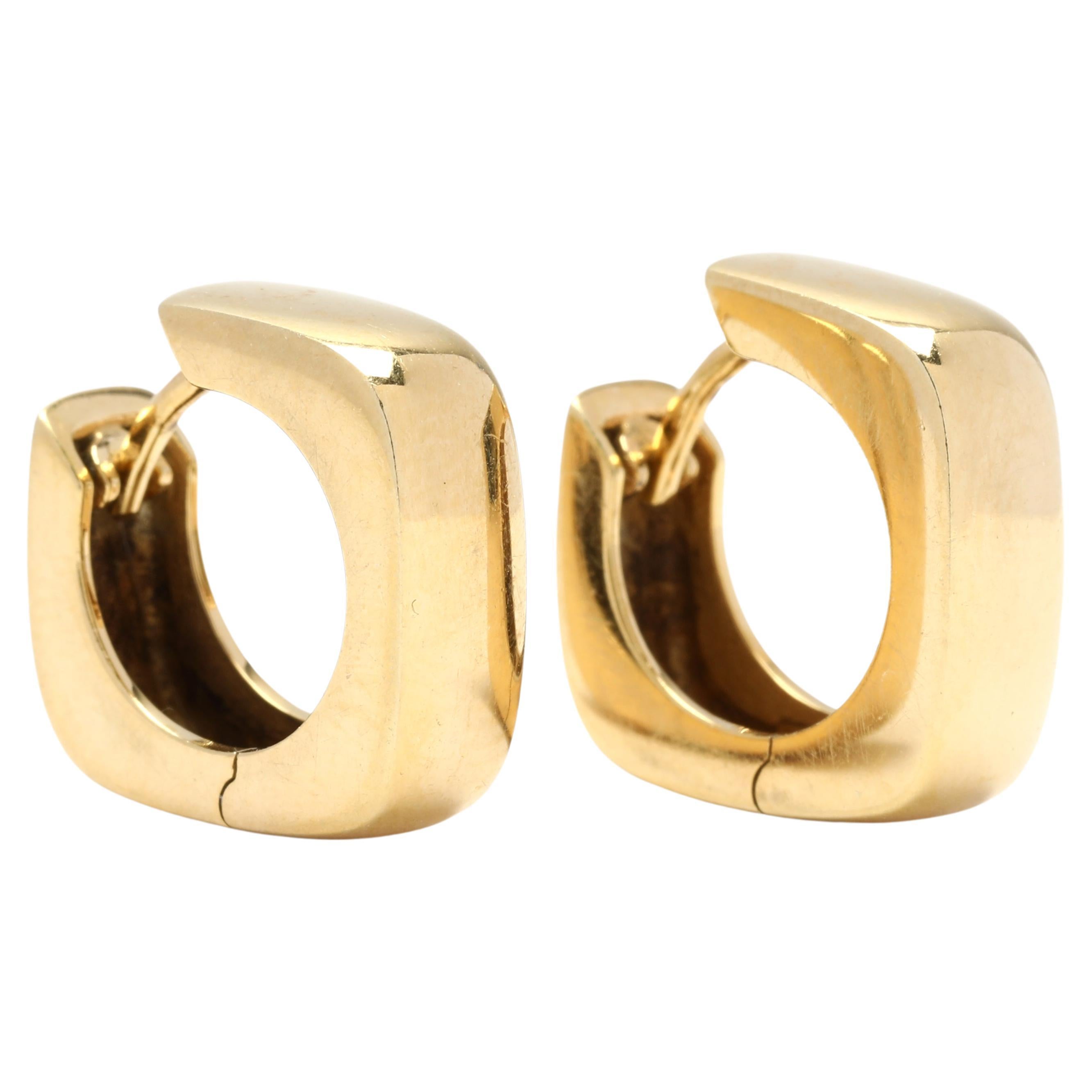Solid Gold Square Huggie Hoop Earrings, 14K Yellow Gold, Length 5/8 ...