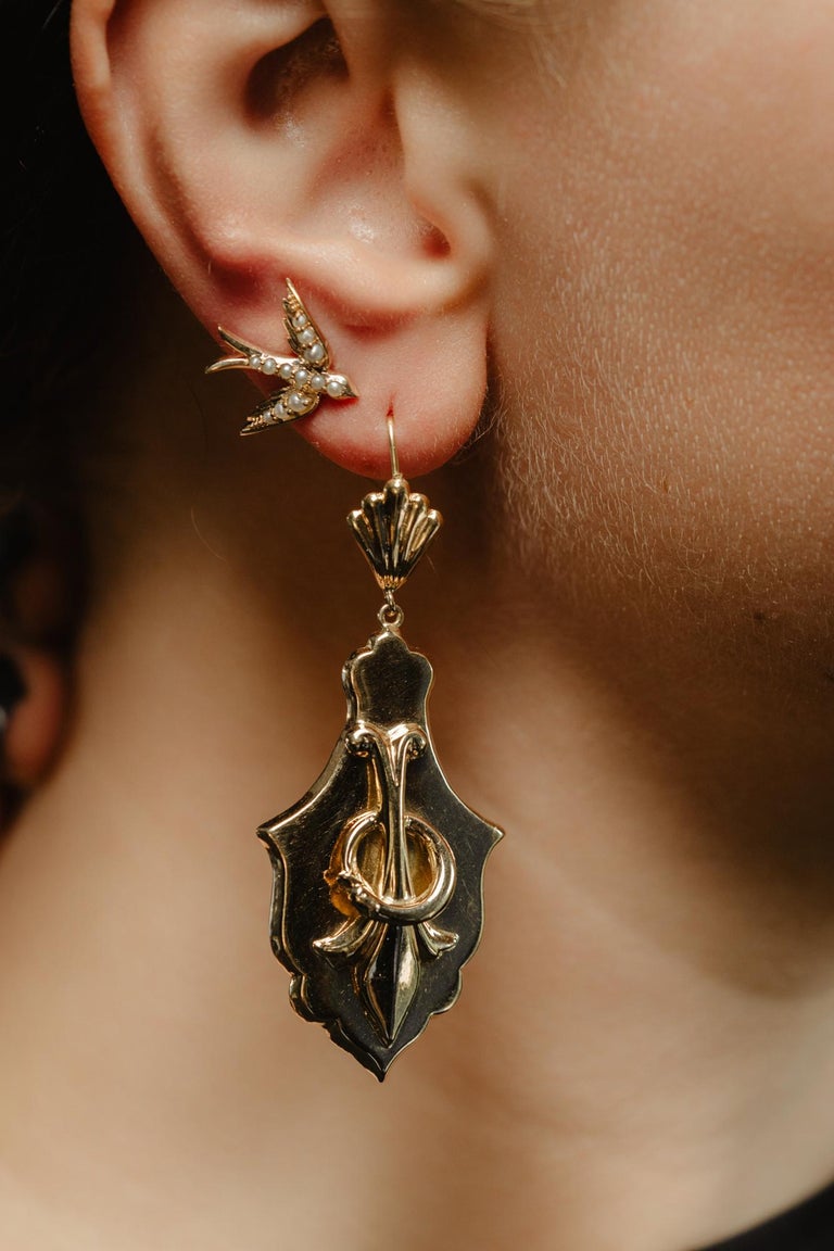 Solid Gold Swallow Bird Single Stud Earrings, 14K Gold Pearl Bird ...
