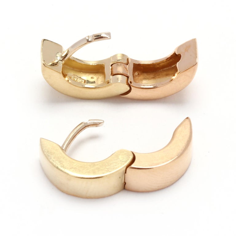 Solid Gold Wide Huggie Hoop Earrings, 18KT Bi-Color Gold at 1stDibs