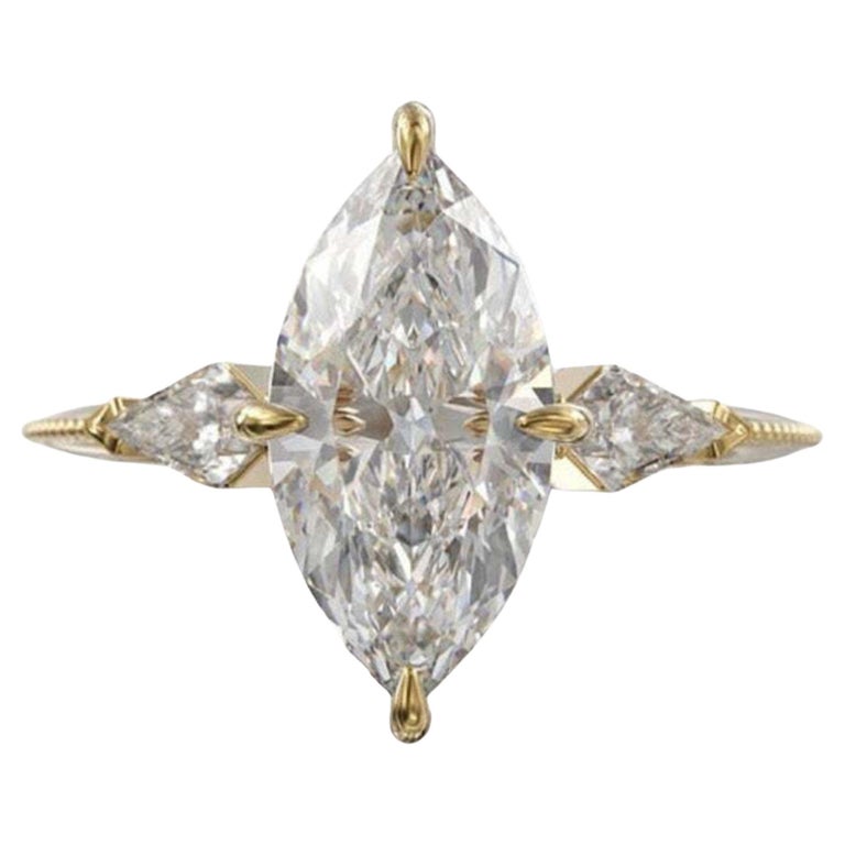 Customizable Solid Gold with 2ct Marquise Cut Bridal Engagement Promise ...