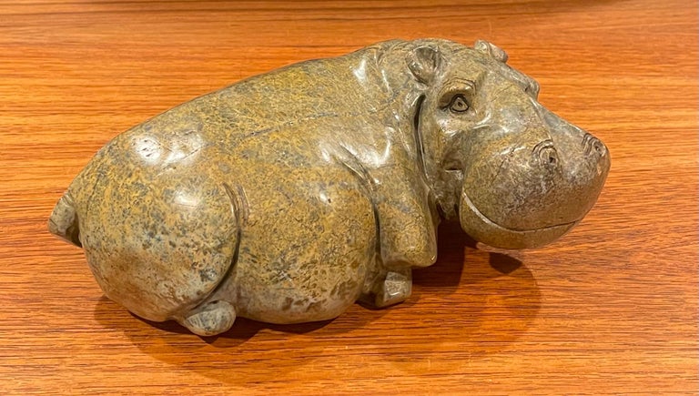 Solid Hand Carved Verdite African Hippopotamus Sculpture For Sale at ...