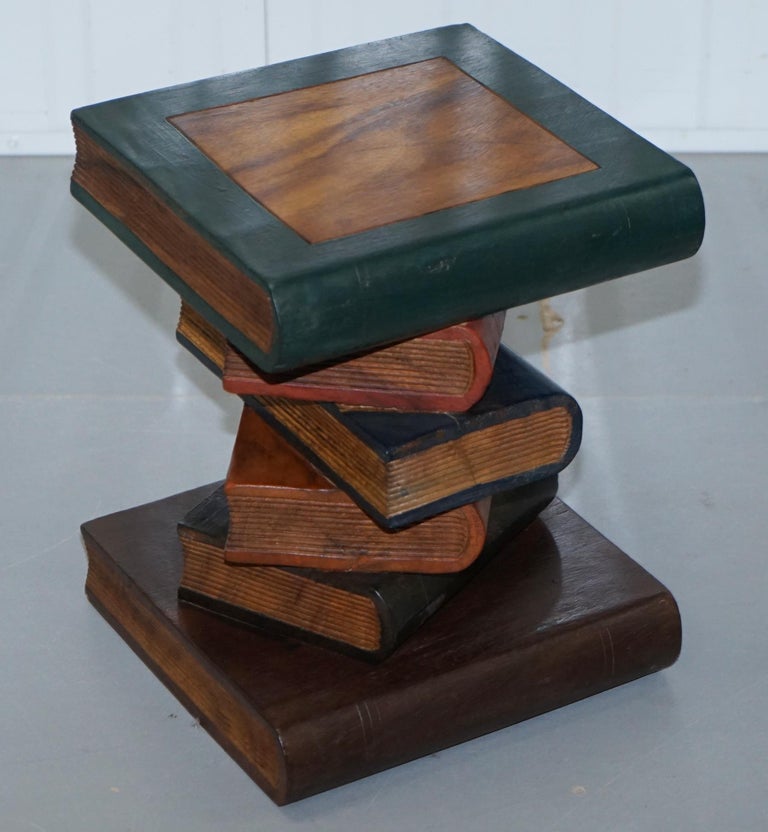 Solid Hand-Carved Wood Scholars Library Stack of Books Side End Lamp ...