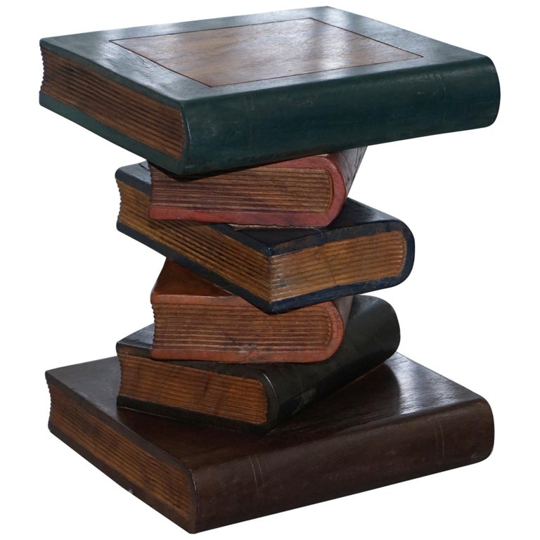 Solid Hand-Carved Wood Scholars Library Stack of Books Side End Lamp ...