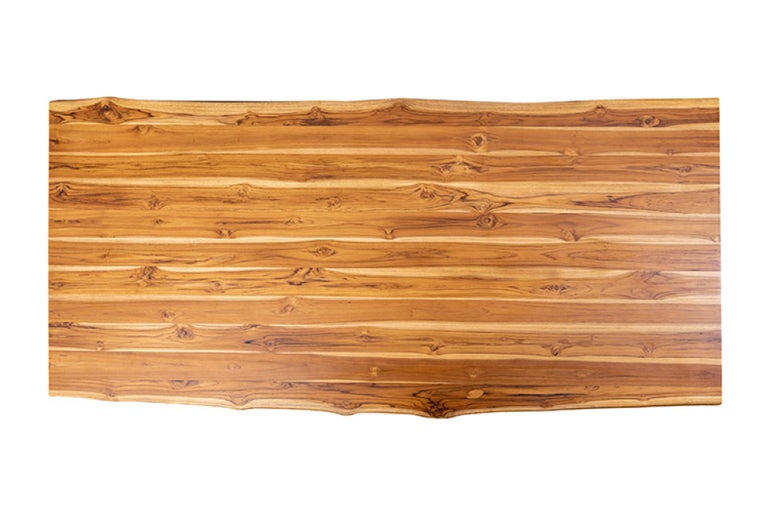 Solid Hardwood Natural Teak Live Edge on Steel Powder-Coated Black Legs ...