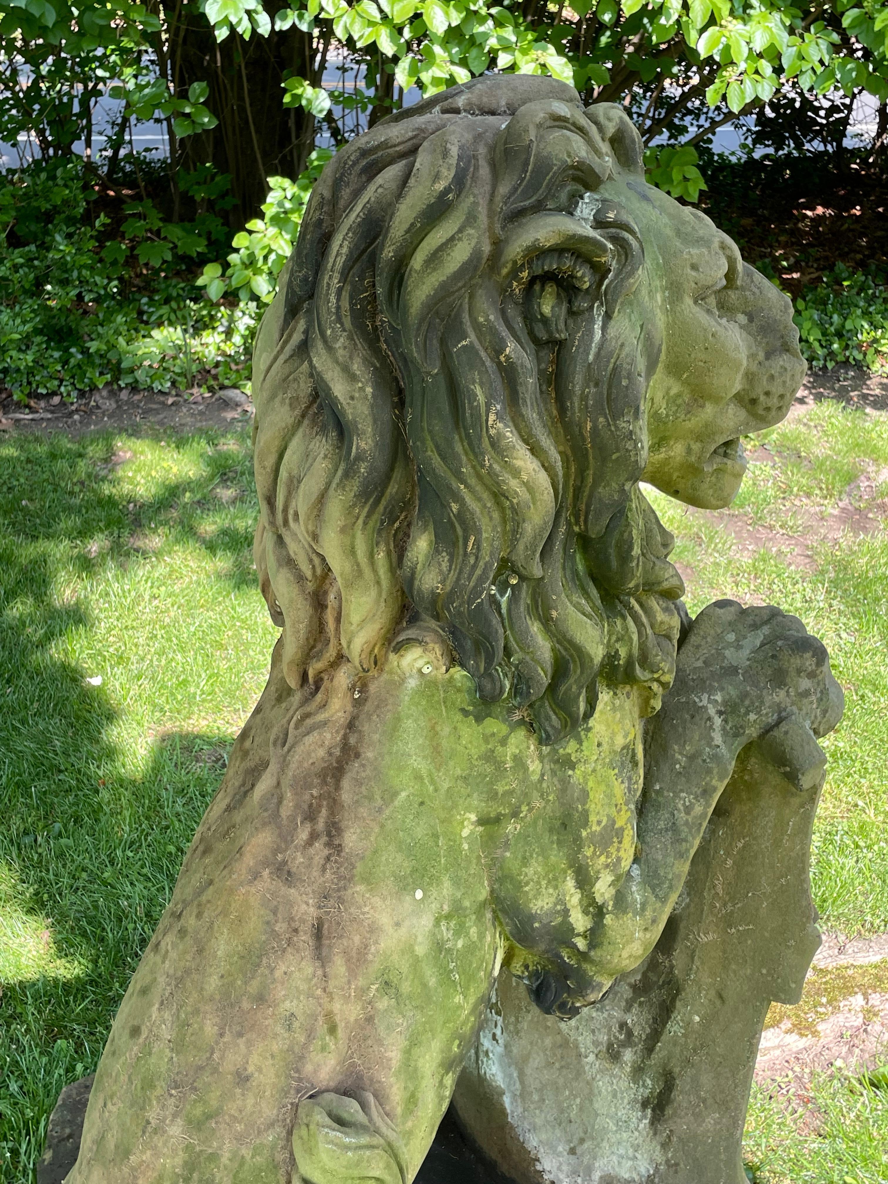 Solid Limestone Lion with Shield Crest by Jean Geelen Roermond For Sale ...