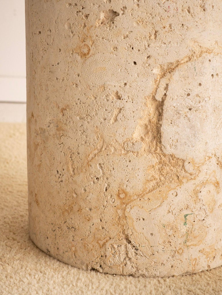 Solid Limestone Monolith Dining Table with Scalloped Edge Glass Top at ...