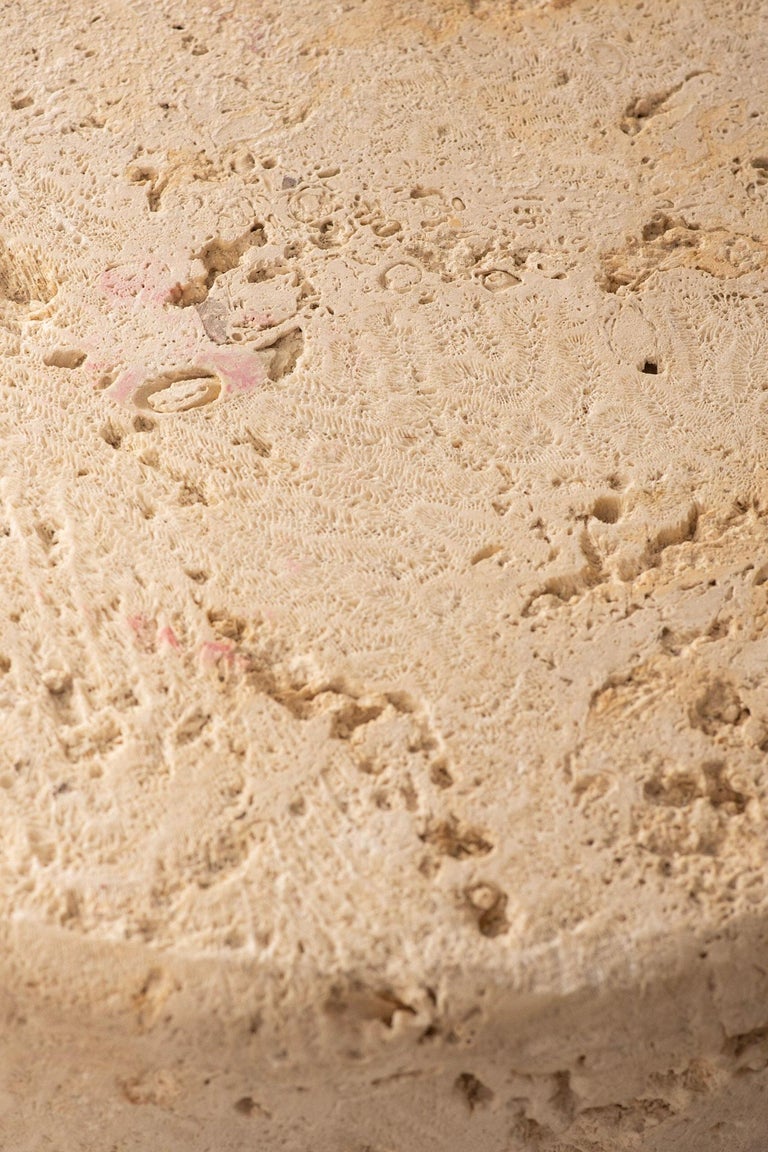 Solid Limestone Monolith Dining Table with Scalloped Edge Glass Top at ...