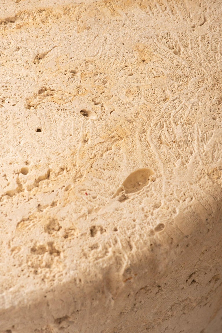 Solid Limestone Monolith Dining Table with Scalloped Edge Glass Top at ...