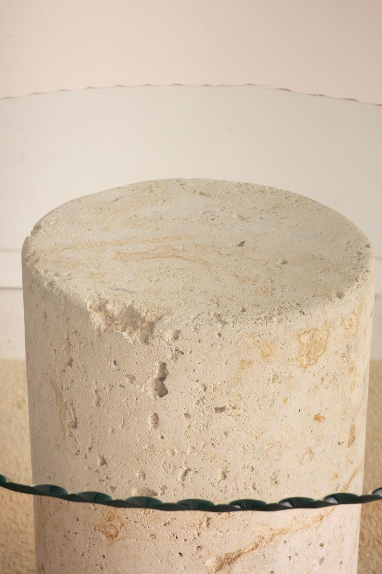 Solid Limestone Monolith Dining Table with Scalloped Edge Glass Top at ...