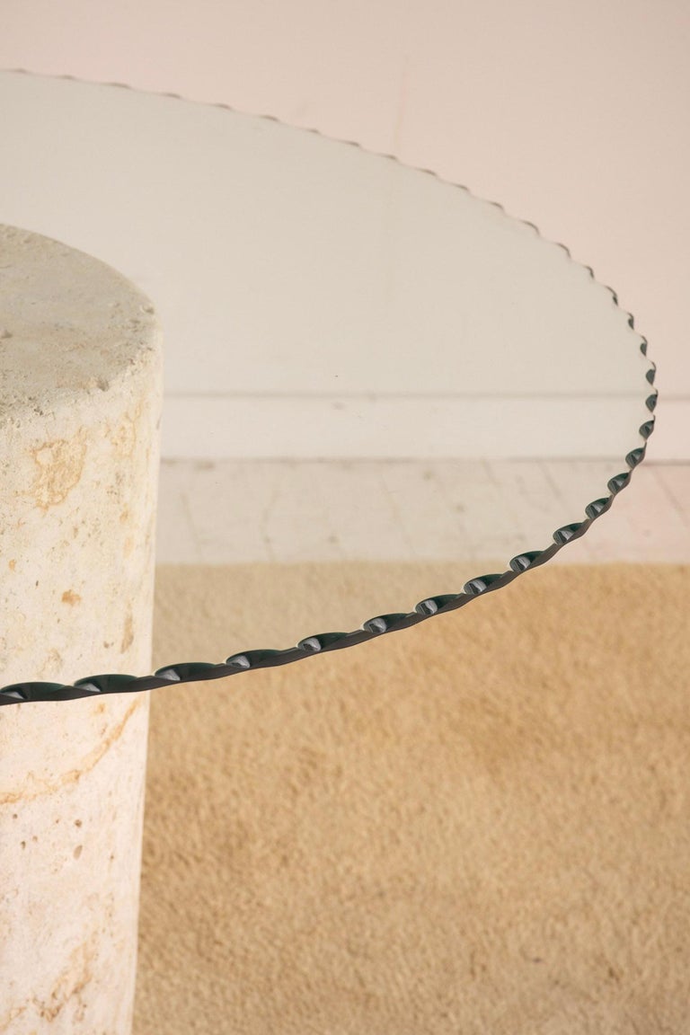 Solid Limestone Monolith Dining Table with Scalloped Edge Glass Top at ...