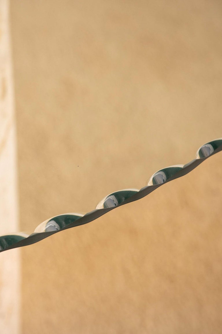 Solid Limestone Monolith Dining Table with Scalloped Edge Glass Top at ...