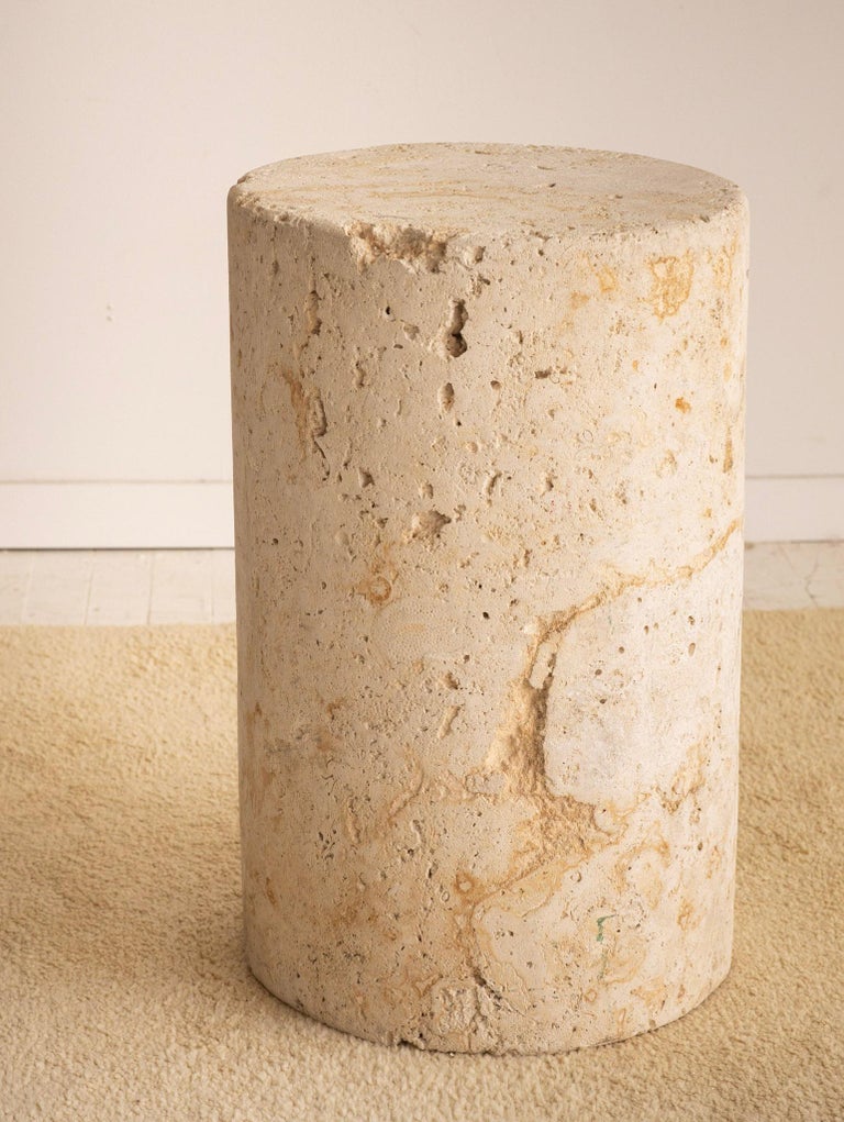 Solid Limestone Monolith Dining Table with Scalloped Edge Glass Top at ...
