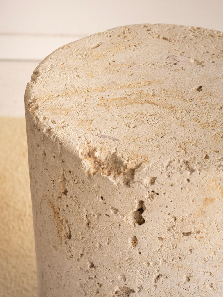 Solid Limestone Monolith Dining Table with Scalloped Edge Glass Top at ...