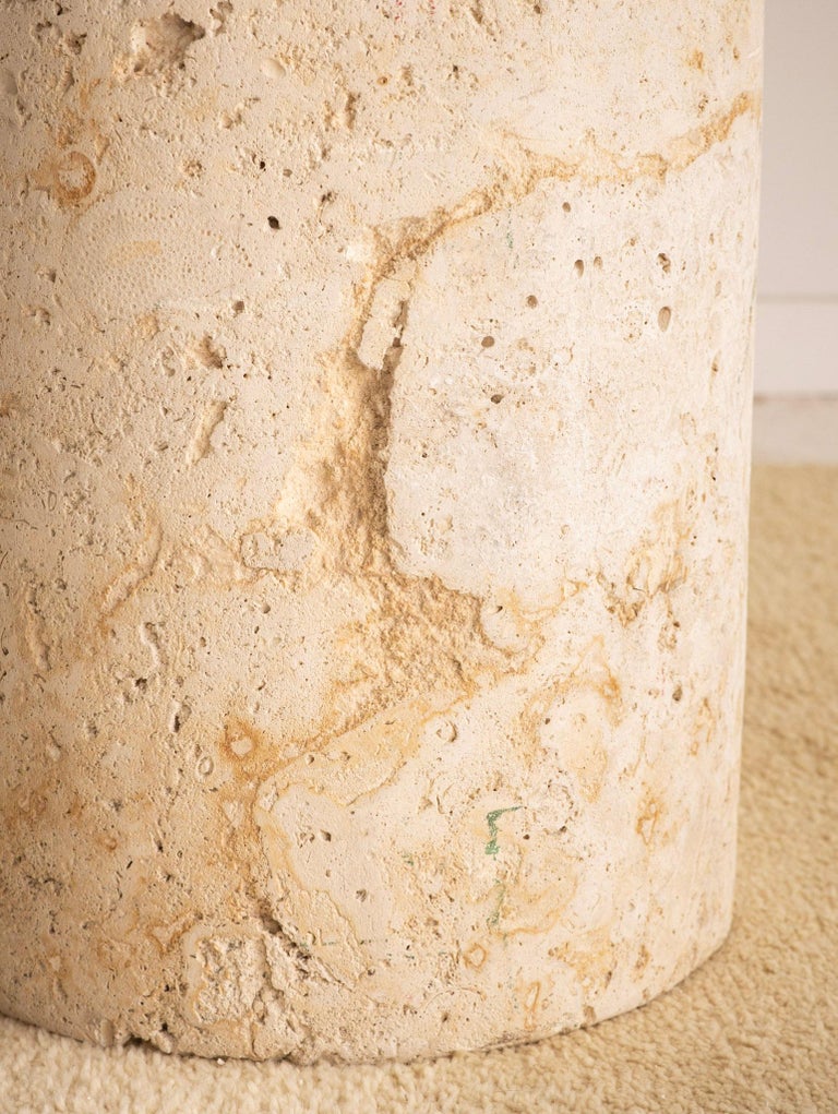 Solid Limestone Monolith Dining Table with Scalloped Edge Glass Top at ...