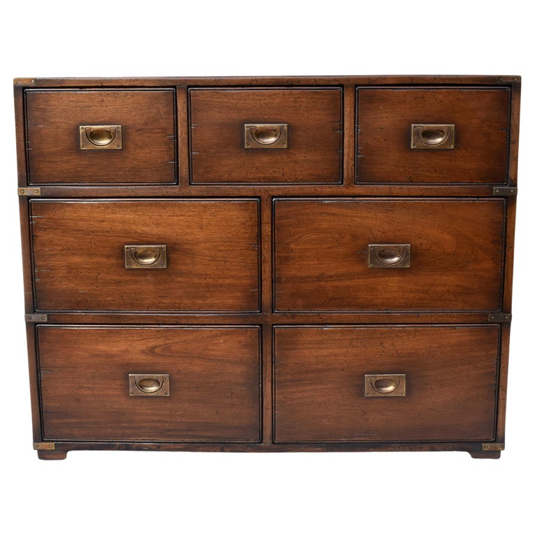 Solid Mahogany English Campaign Chest of Drawers at 1stDibs
