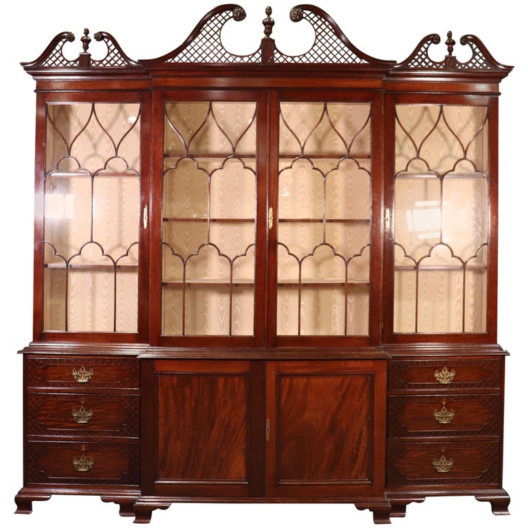 Solid Mahogany Sheraton Style Custom Made Multi Sectional Breakfront ...