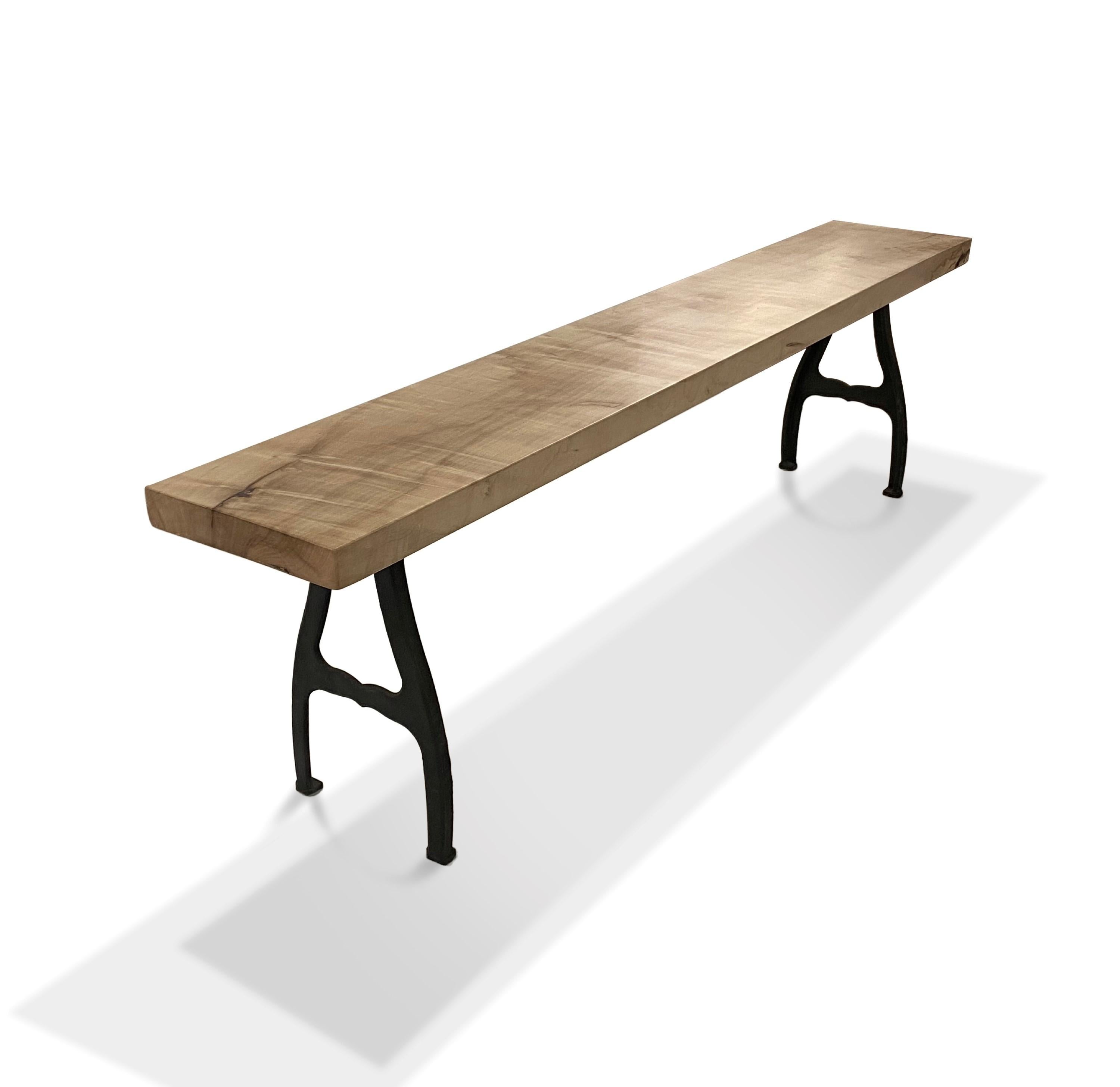 Solid Maple Bench Black Cast Iron Industrial Style Legs For Sale at 1stDibs