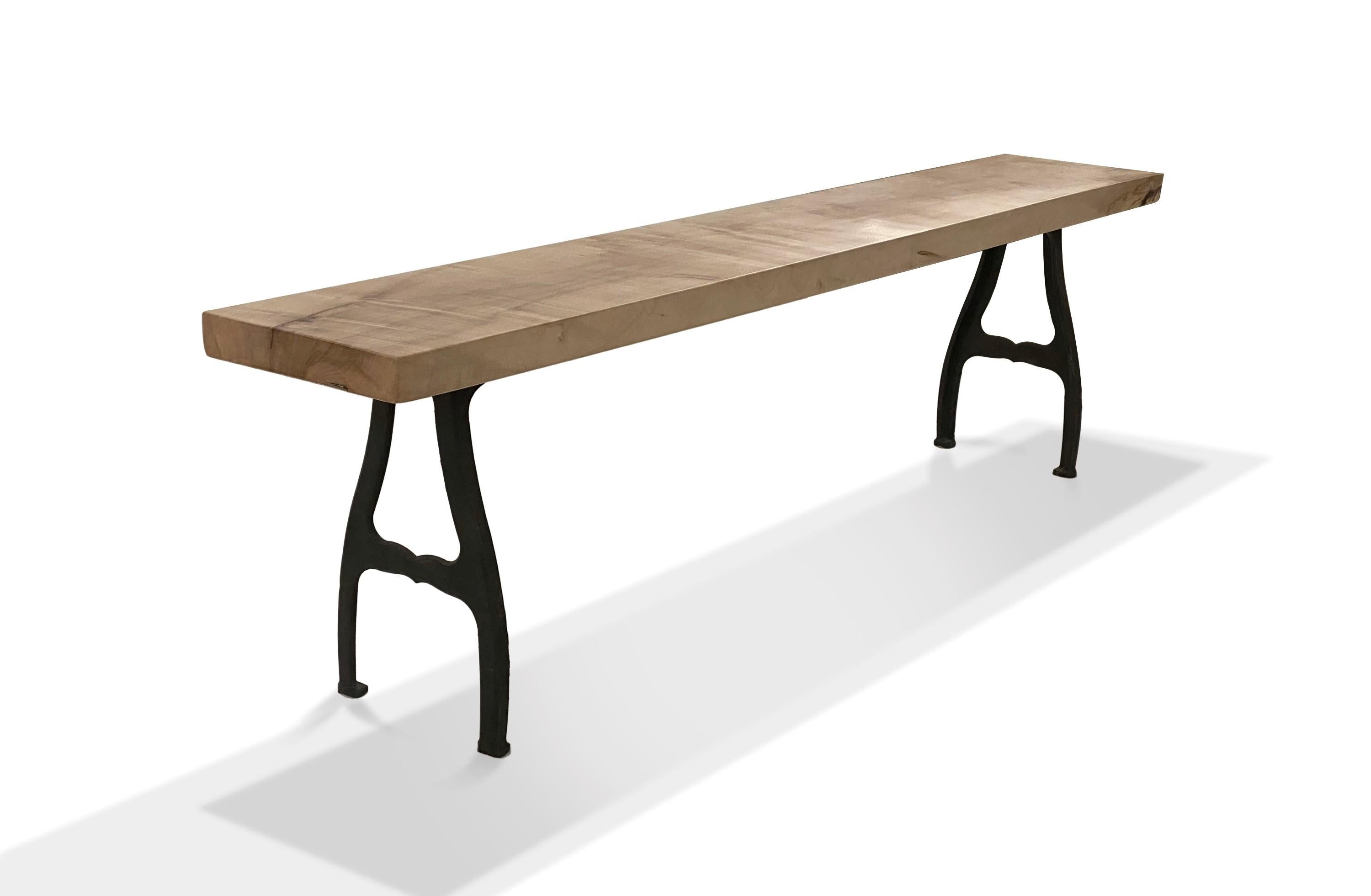 Solid Maple Bench Black Cast Iron Industrial Style Legs For Sale at 1stDibs