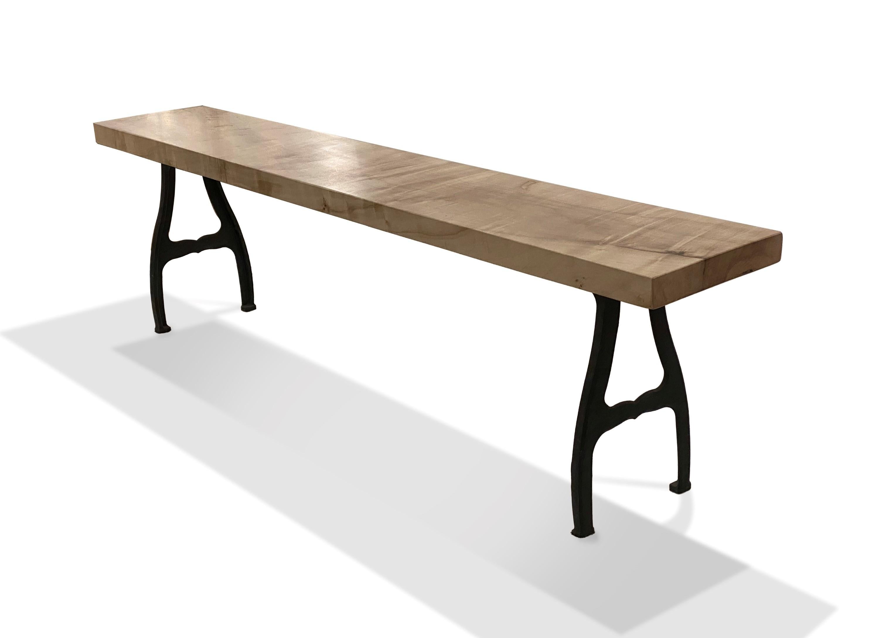 Solid Maple Bench Black Cast Iron Industrial Style Legs For Sale at 1stDibs
