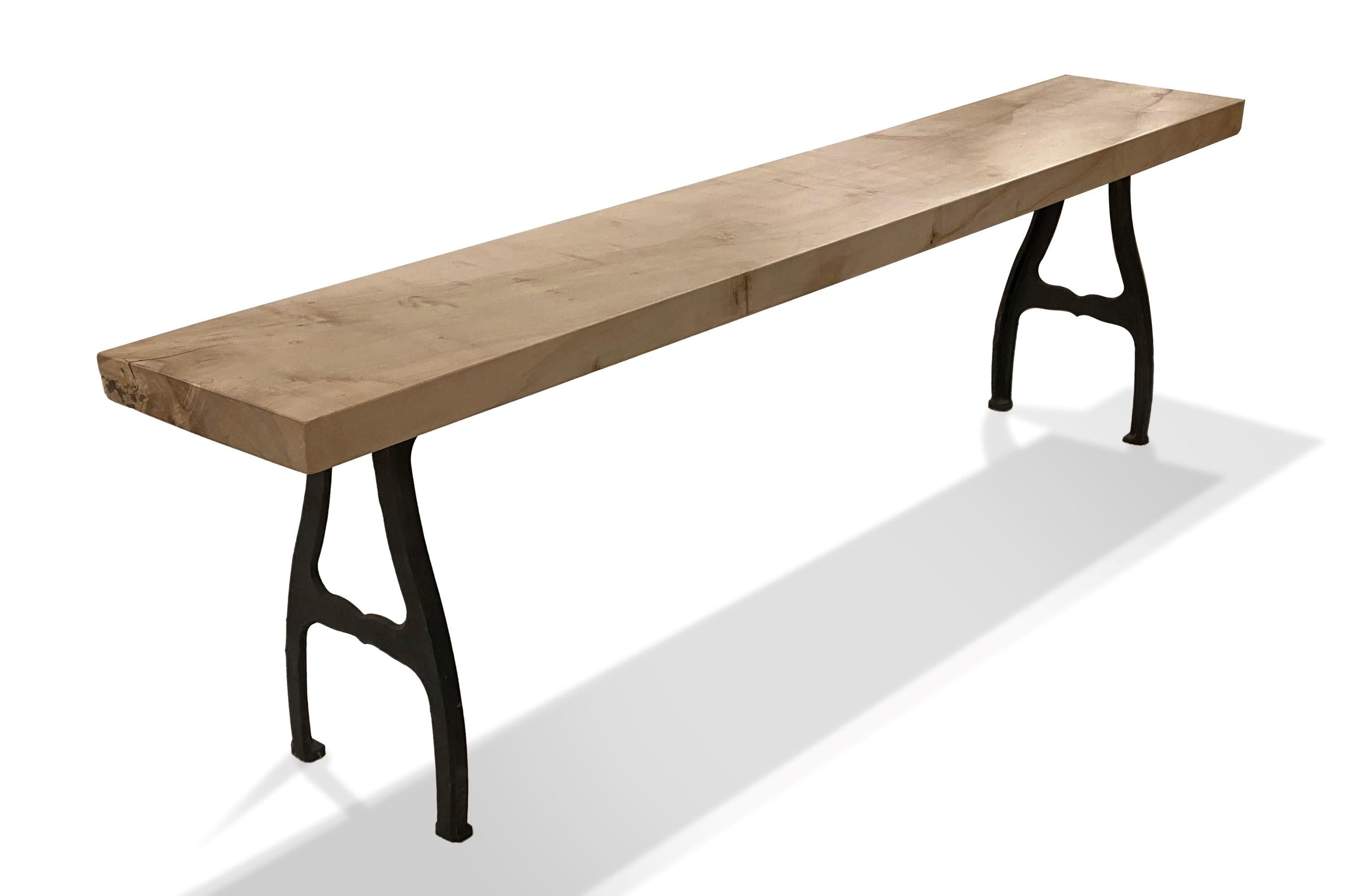 Solid Maple Bench Black Cast Iron Industrial Style Legs For Sale at 1stDibs