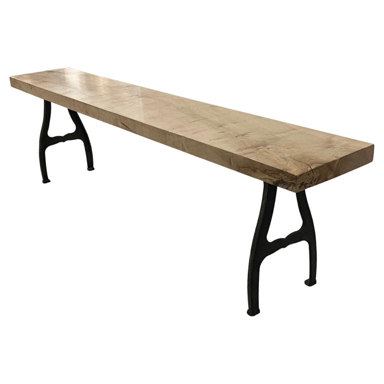 Solid Maple Bench Black Cast Iron Industrial Style Legs For Sale at 1stDibs