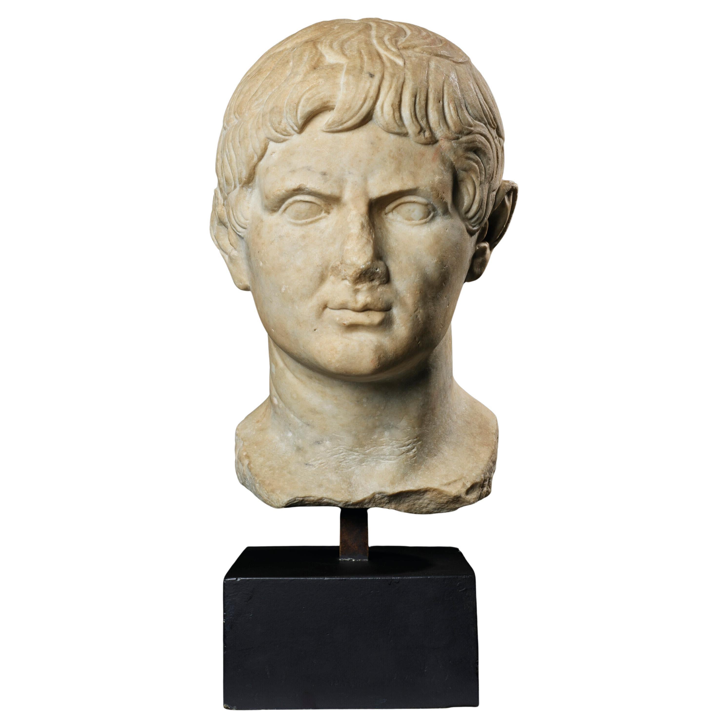 Solid marble Augustus bust sculpture For Sale at 1stDibs