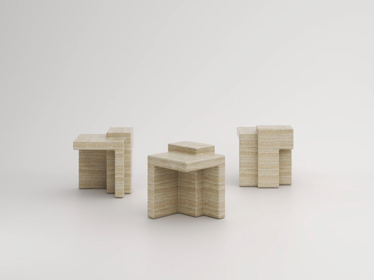 Solid Marble Chill Stool in Travertin For Sale at 1stDibs