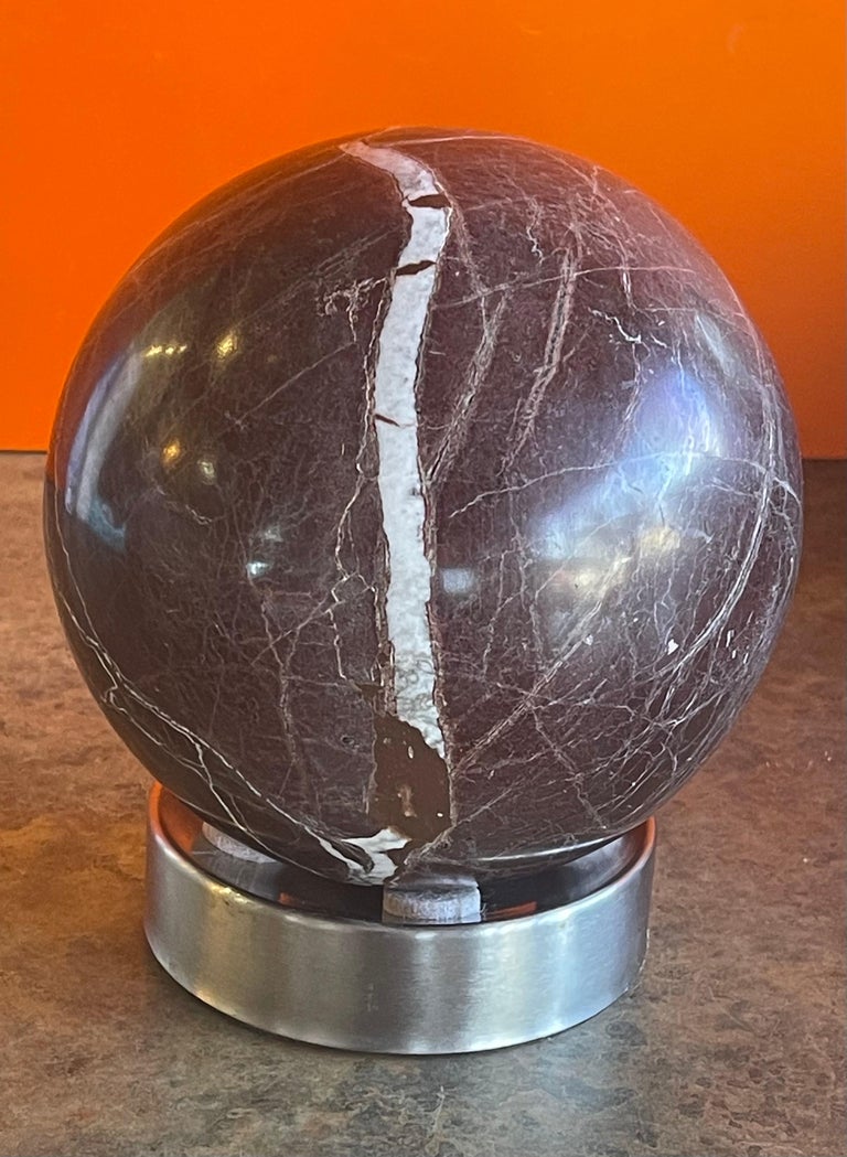 Solid Marble Decorative Sphere on Chrome Base For Sale at 1stDibs