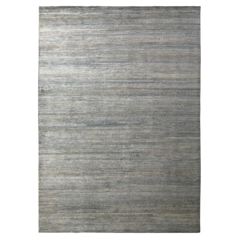 Rug and Kilim's Solid Modern Tone-on-Tone Plain Rug, Gray-Silver Two ...