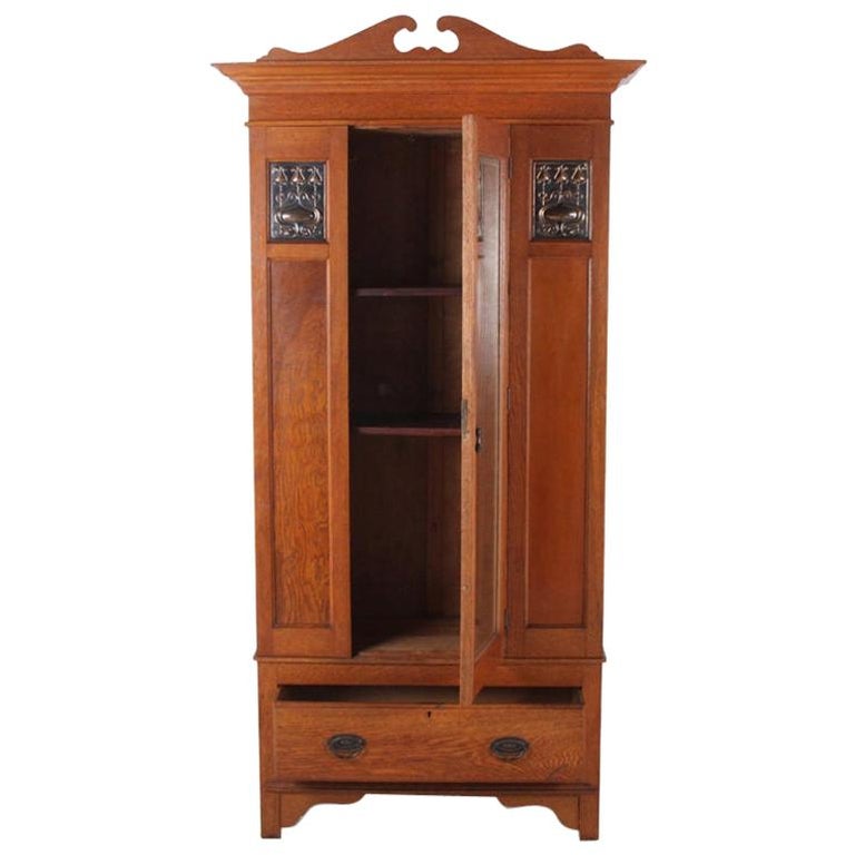 Solid Oak Arts and Crafts Wardrobe at 1stDibs