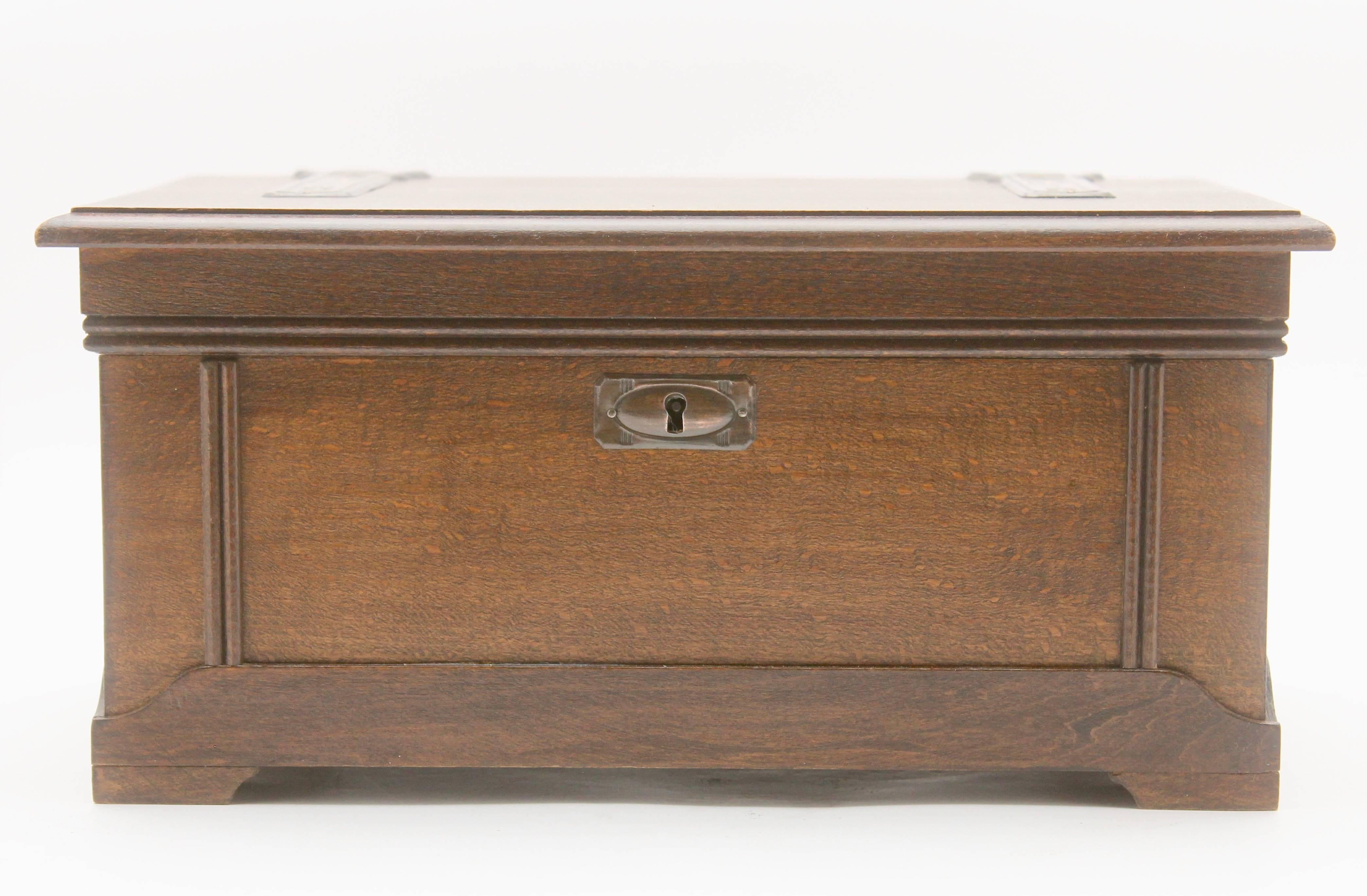 Solid Oak Arts and Crafts Box with Decorative Brass Work, circa 1930 at ...