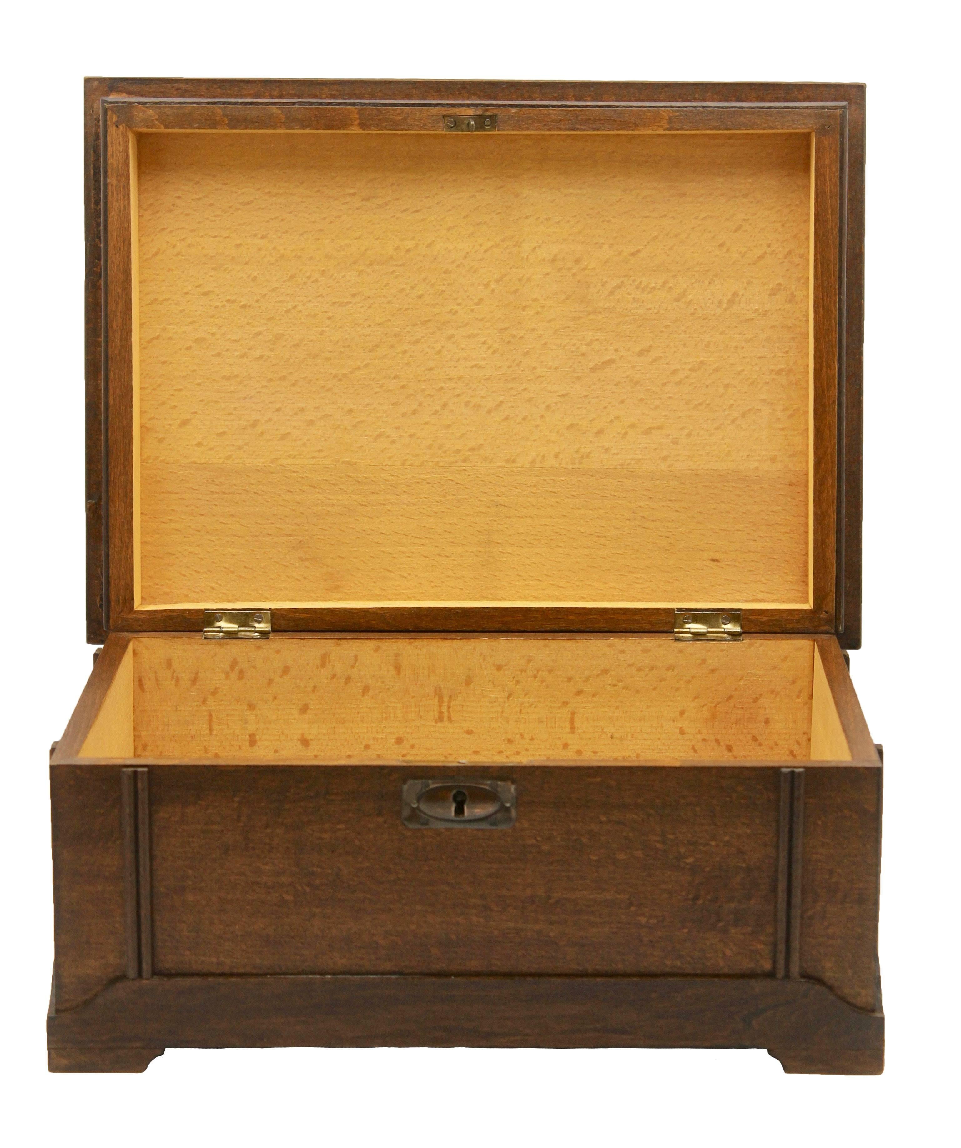 Solid Oak Arts and Crafts Box with Decorative Brass Work, circa 1930 at ...