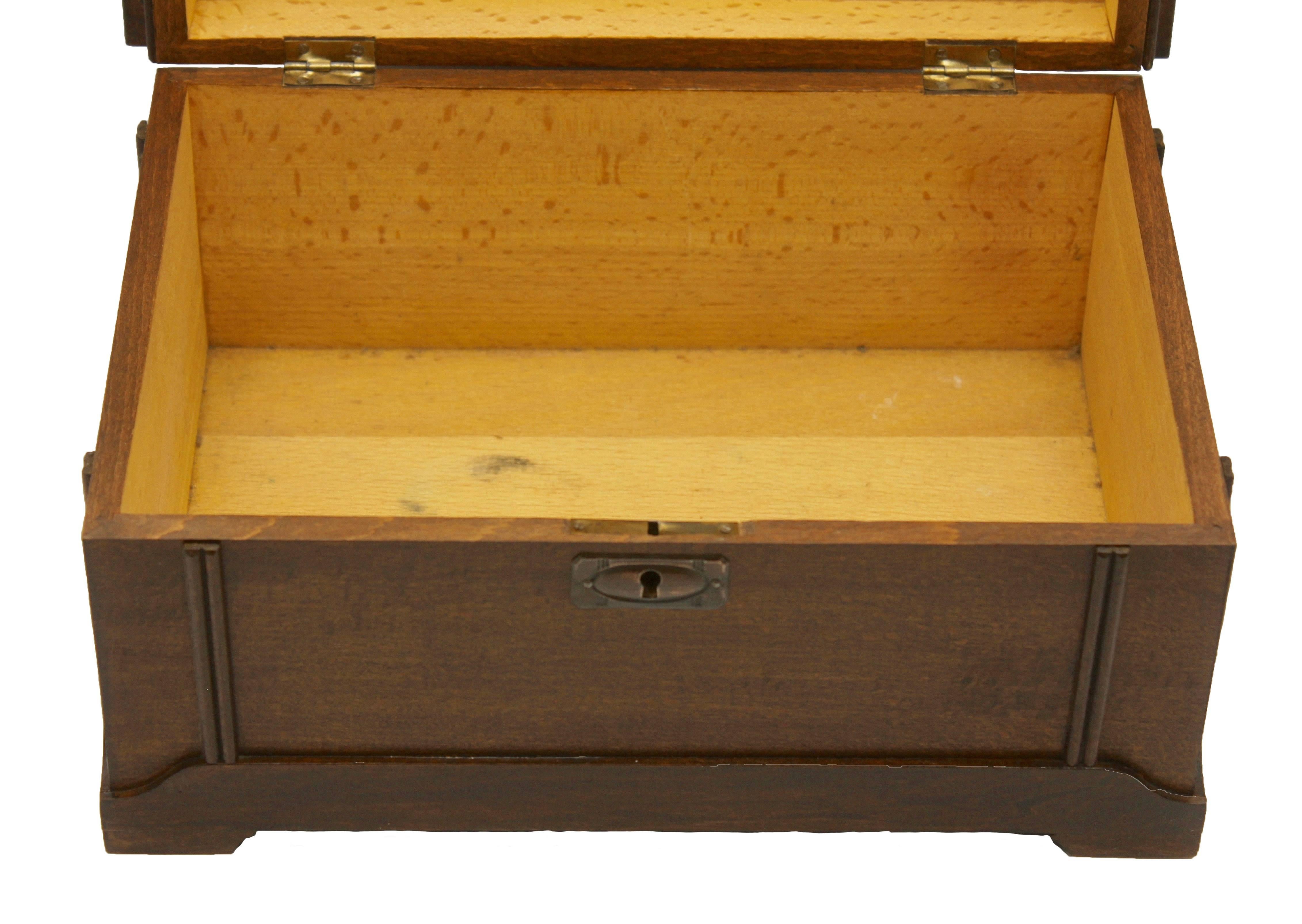 Solid Oak Arts and Crafts Box with Decorative Brass Work, circa 1930 at ...