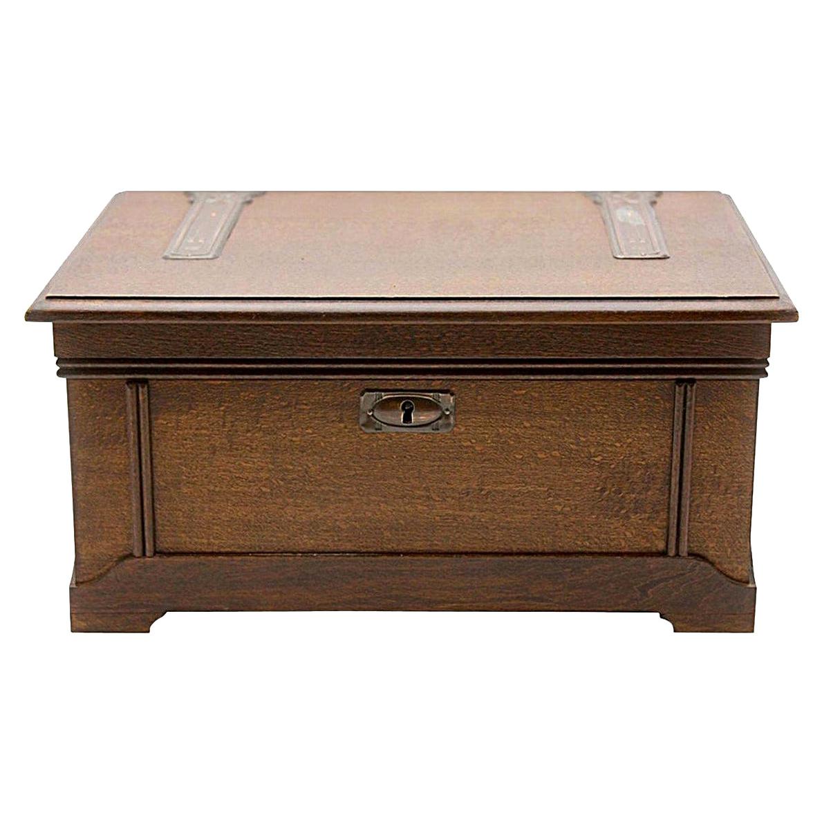 Solid Oak Arts and Crafts Box with Decorative Brass Work, circa 1930 at ...