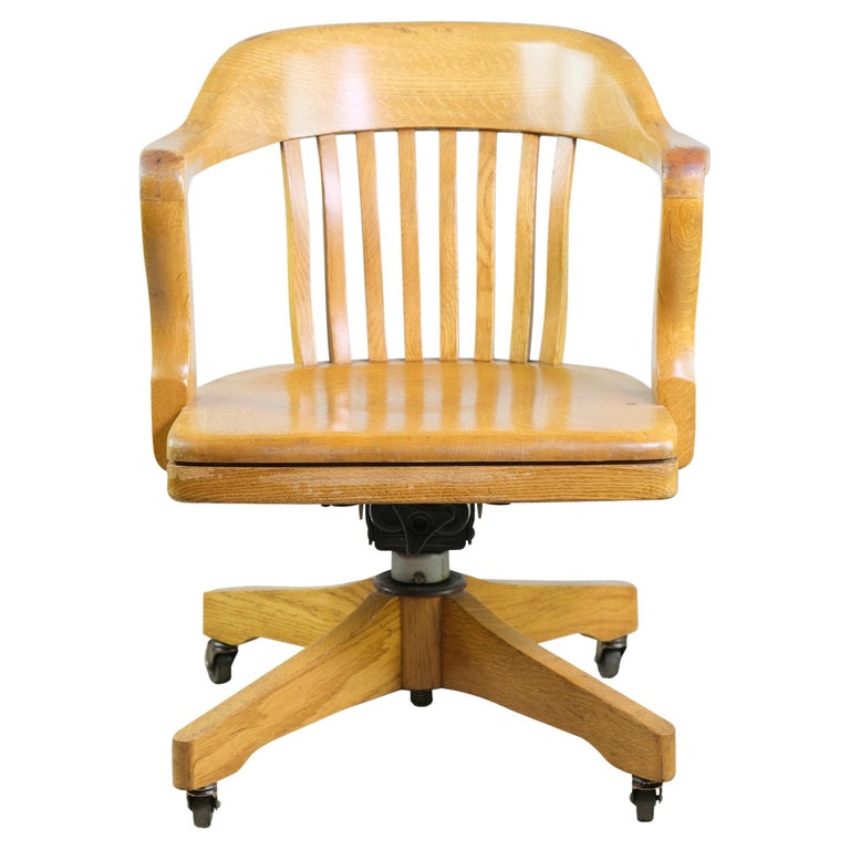 Solid Oak Rolling Bankers Chair Adjustable Seat Light Stain For Sale at ...