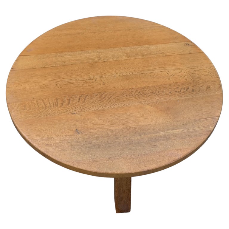 Solid Oak Round Coffee Table, France, 1960s For Sale at 1stDibs