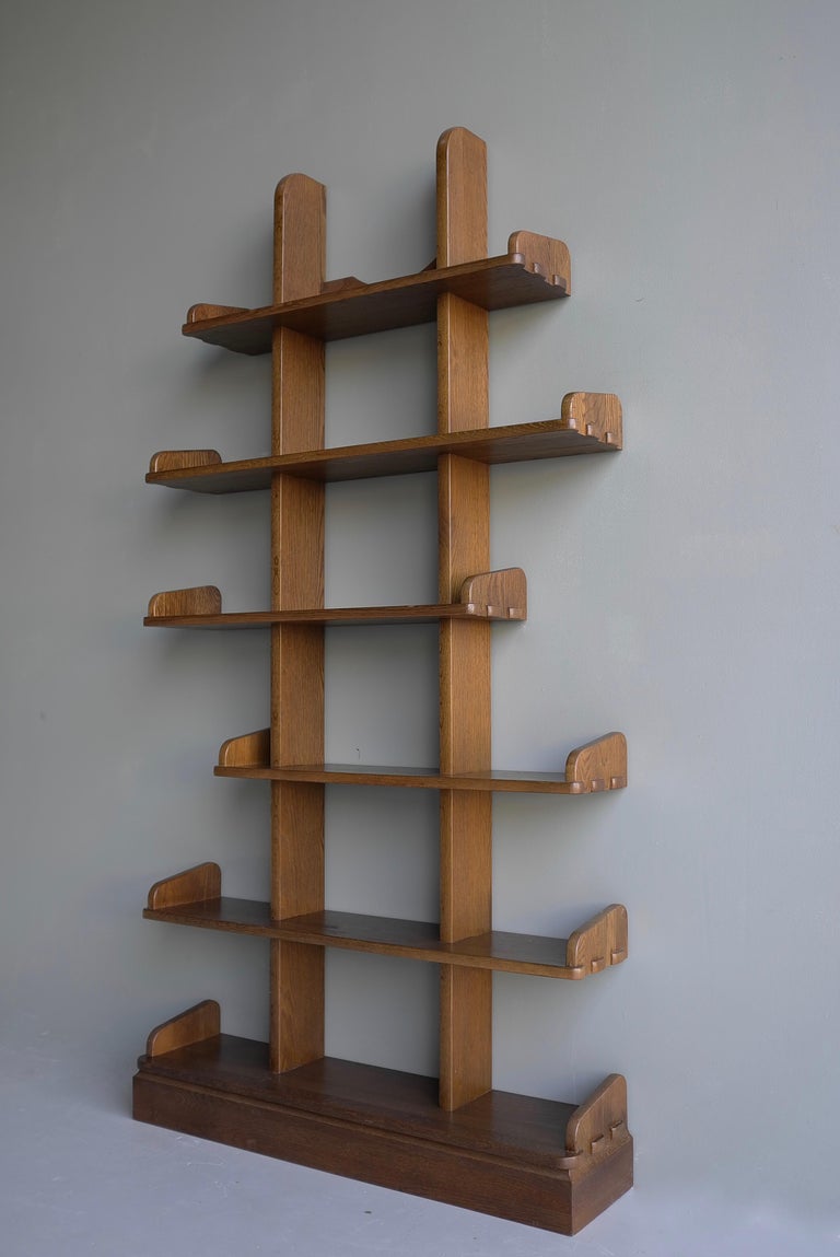 Solid Oak Sculptural Bookcase, France 1960's For Sale at 1stDibs
