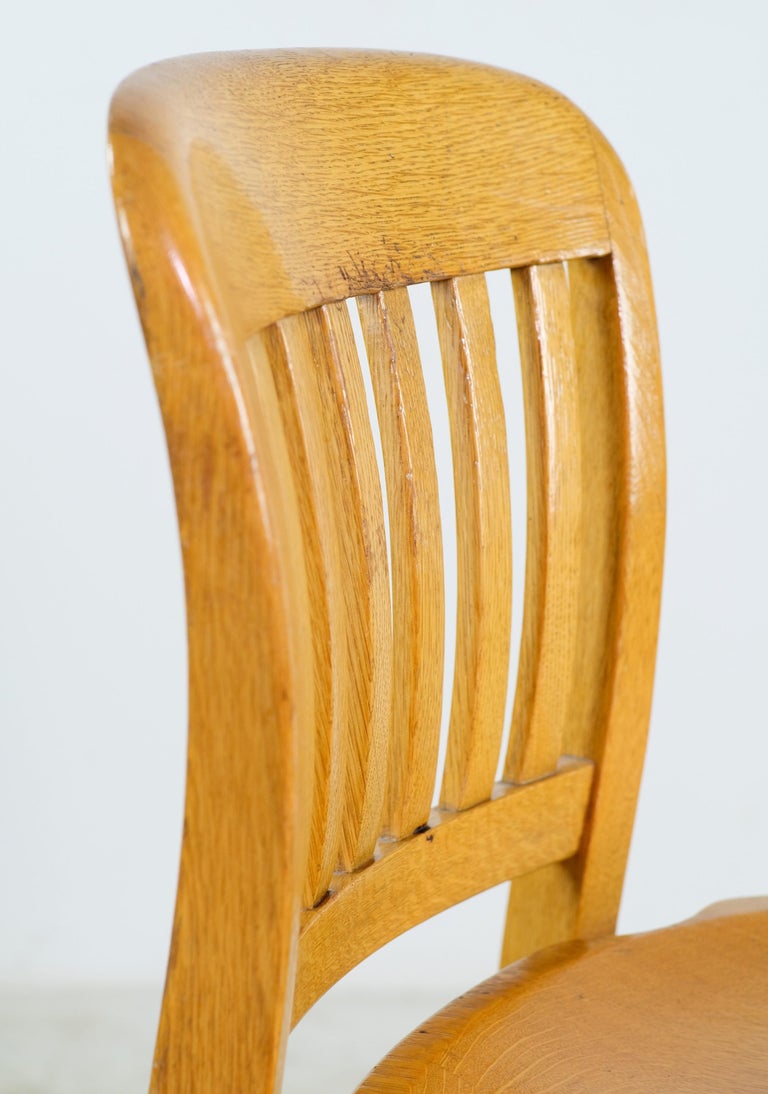 Solid Oak Swivel Bankers Chair w/ Wheels and Adjustable Steel Frame For ...
