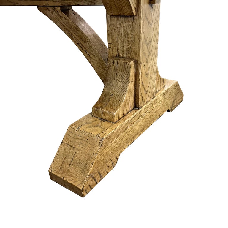 Solid Oak Timber Frame Trestle Table For Sale at 1stDibs
