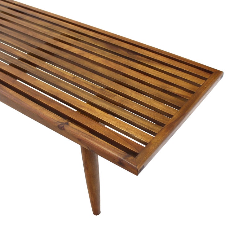 Solid Oiled Slat Wood Bench at 1stDibs