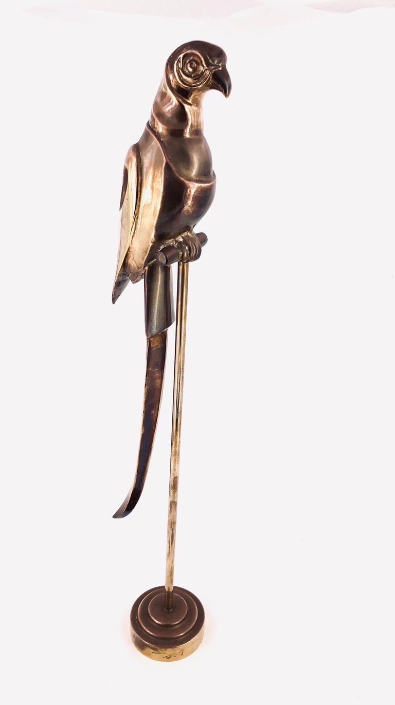 Solid Patinated Brass Parrot on Perch Stand Sculpture For Sale at ...