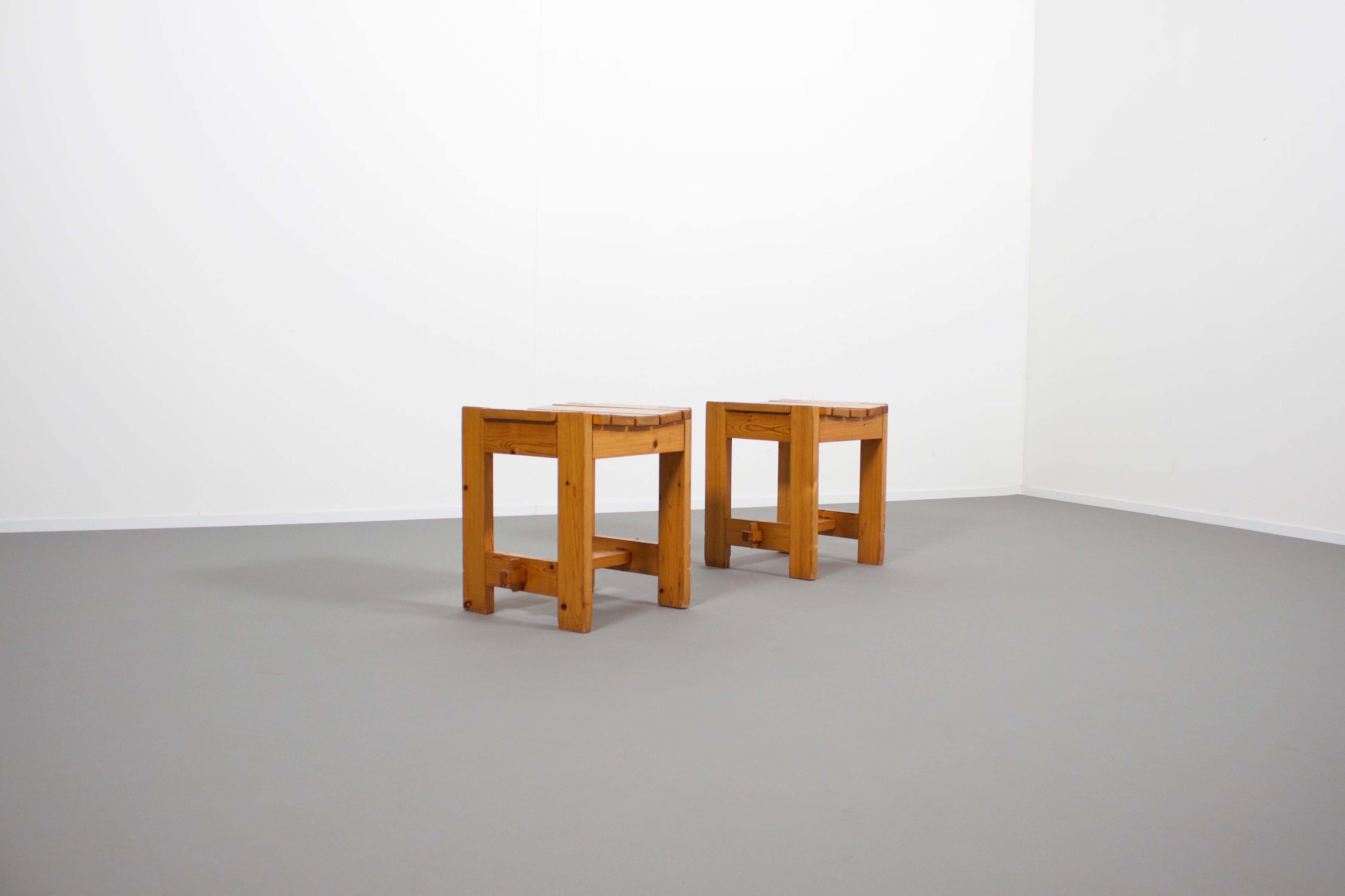 Solid Pine Midcentury Slat Stools, Sweden, 1960s For Sale at 1stDibs