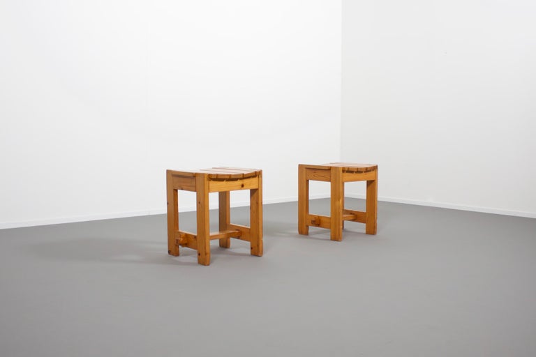 Solid Pine Midcentury Slat Stools, Sweden, 1960s For Sale at 1stDibs