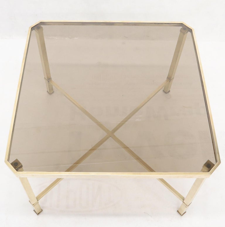 Solid Polished Brass Square X Base Side Coffee Table with Smoked Glass ...