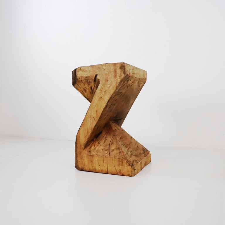Solid Primitive Walnut Caved Z Stool For Sale at 1stDibs